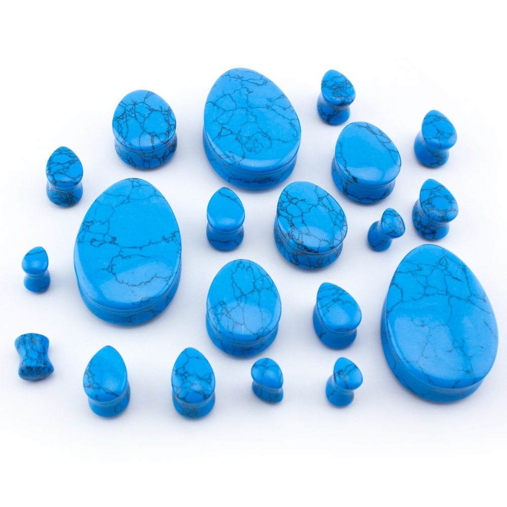 Turquoise Howlite Stone Teardrop Plugs Double Flare 2G 1 - Etsy