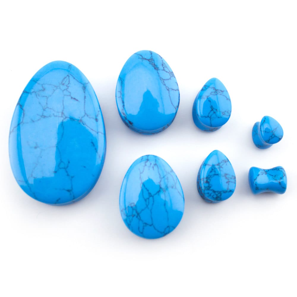 Turquoise Howlite Stone Teardrop Plugs Double Flare 2G 1 - Etsy