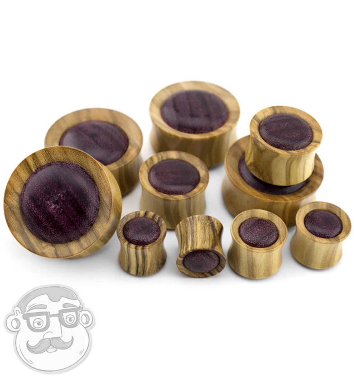Olive Wood Concave Plugs With Purple Heart Inlay - (1/2" - 1 & 1/8 ...