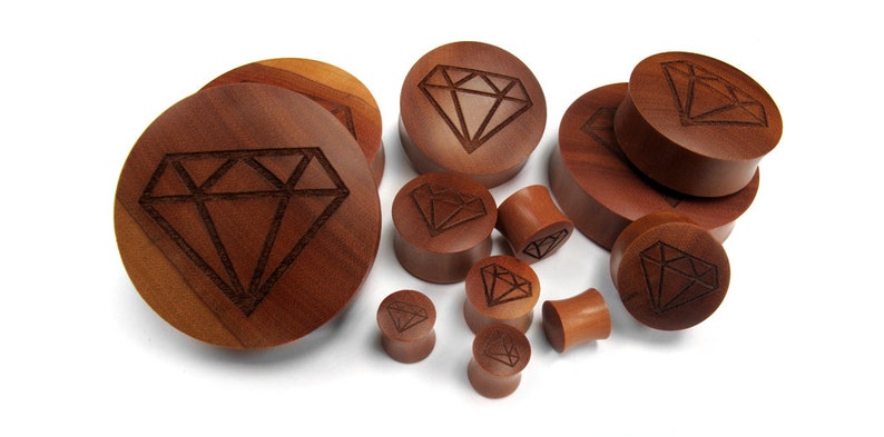 Engraved Diamond Wood Plugs 00G 2 Inch Sold in Pairs - Etsy
