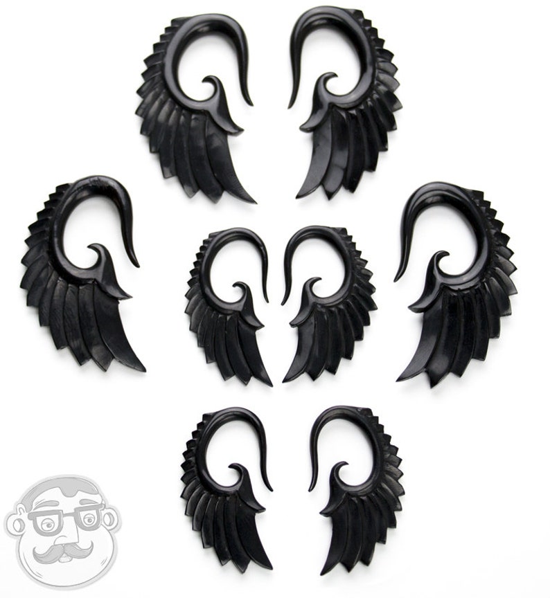 Black Horn Angel Wing Hangers Spirals Sizes / Gauges 8G | Etsy