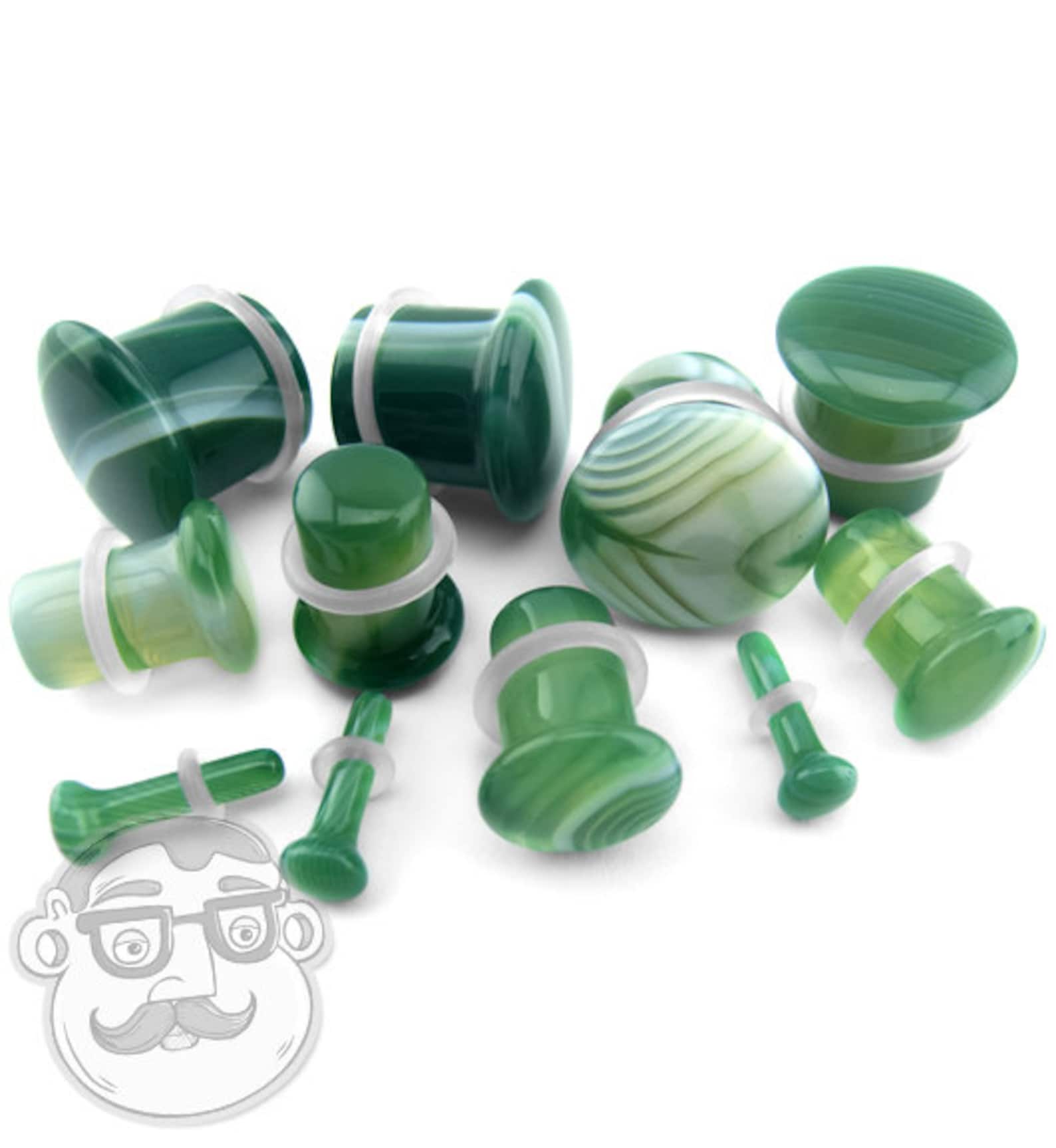 Green Line Agate Stone Plugs Single Flare 8G 5/8 | Etsy