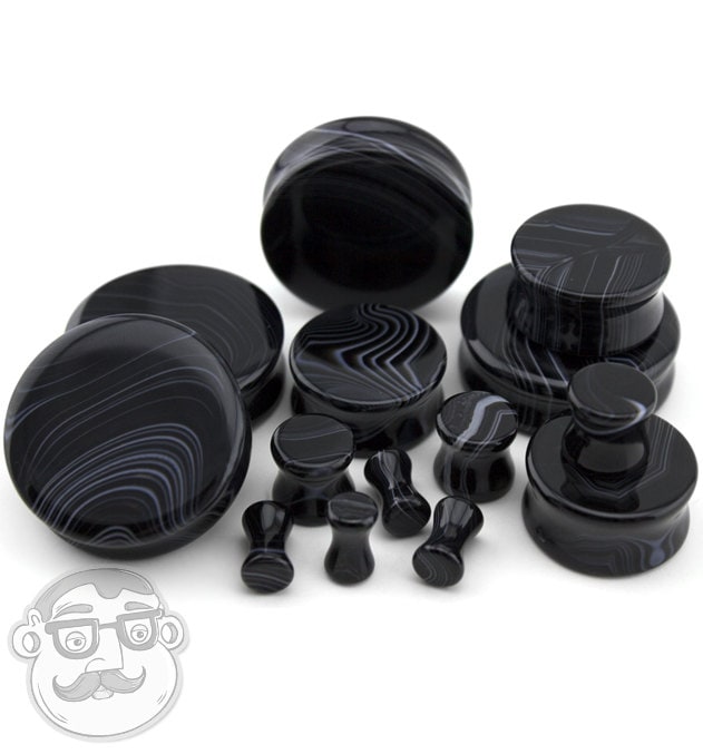 Black Line Agate Stone Plugs - Etsy