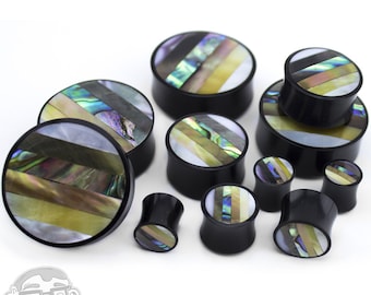 Horn Plugs With Sanded Cukli Shell Inlay Sizes / Gauges 00G | Etsy