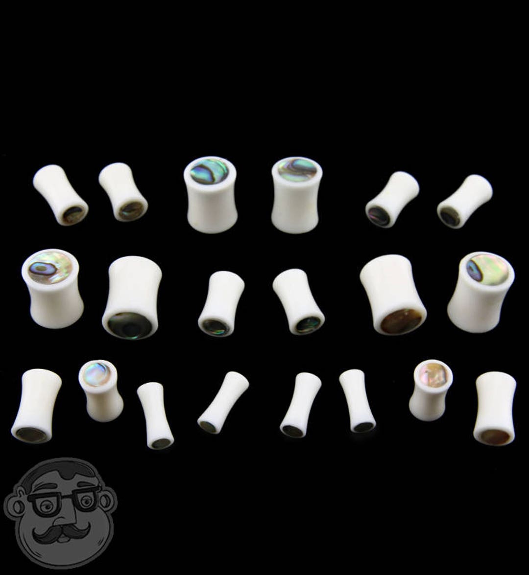 Bone Plugs With Abalone Shell Inlay (8G, 6G, 4G, 2G, 0G) Sold in Pairs ...
