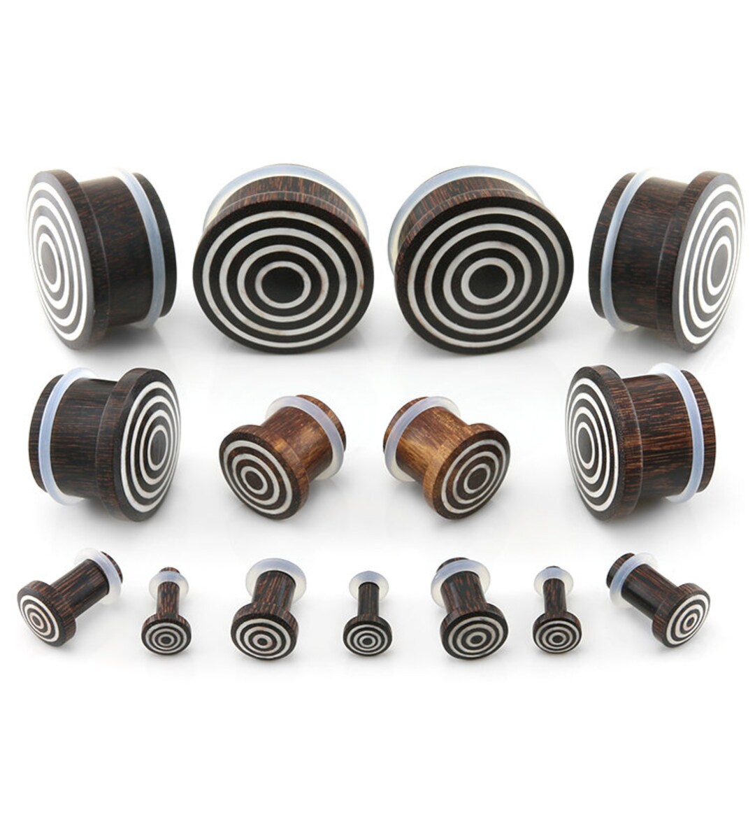 Dark Tamarind Wood Plugs – Triple Target Inlay, Single Flare (pair) - Etsy