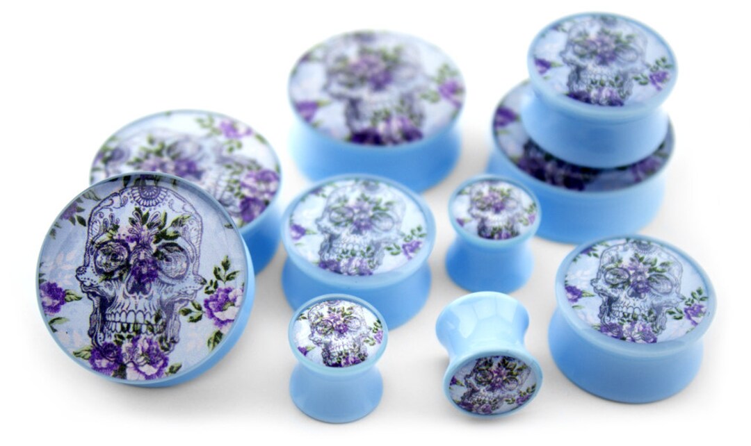 Floral Skull Light Blue Plugs - Etsy