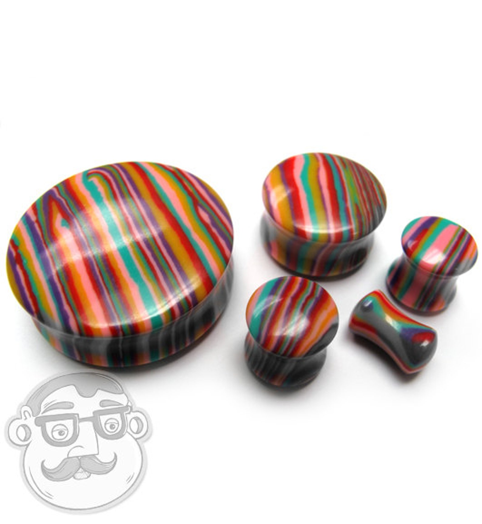 Candy Stripe Stone Plugs - Double Flare (6G - 32mm) Sold in Pairs - New ...