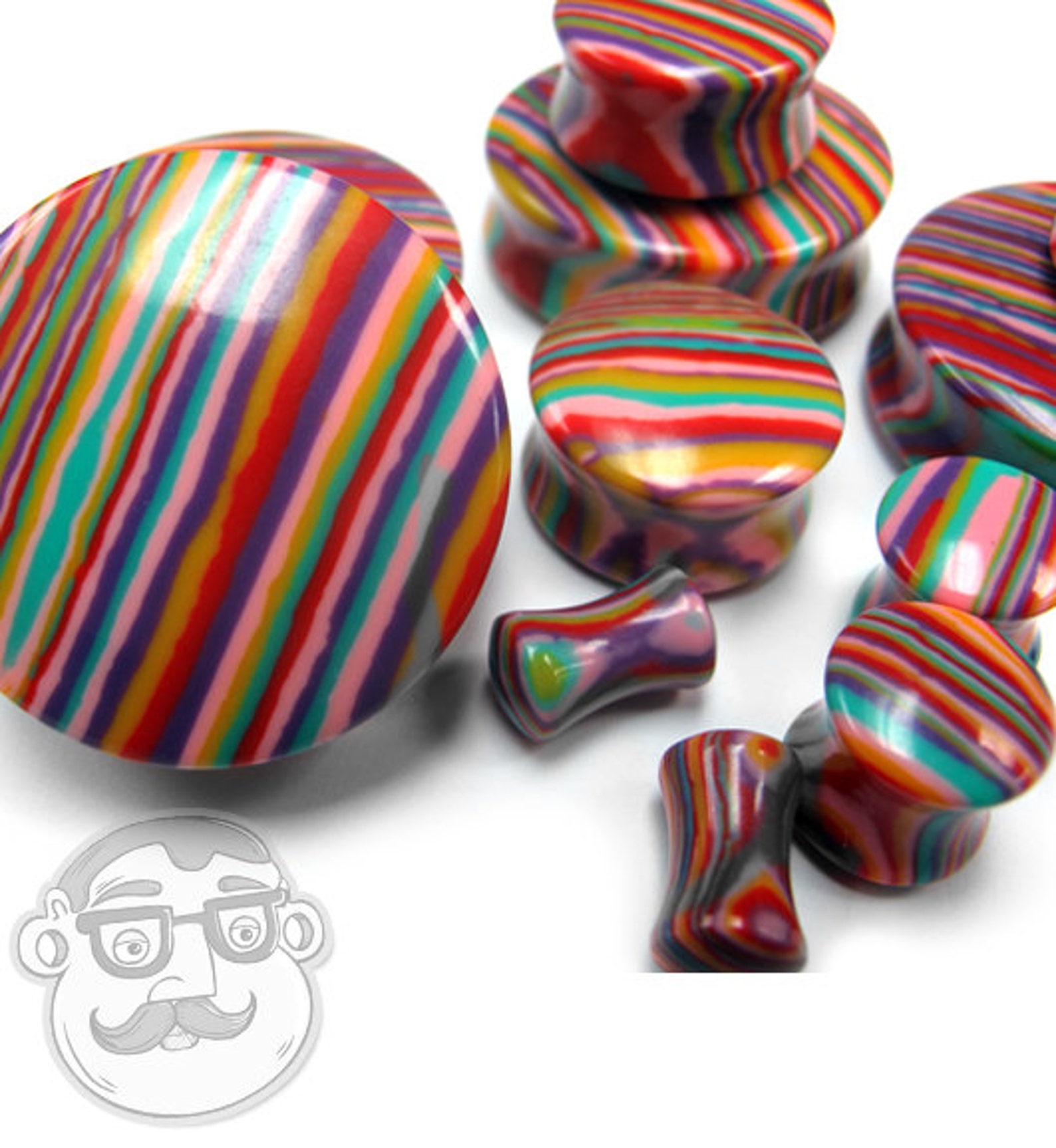 Candy Stripe Stone Plugs - Double Flare (6G - 32mm) Sold in Pairs - New ...