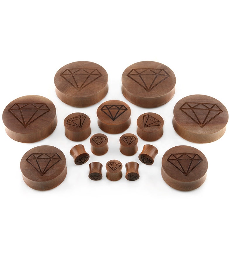 Engraved Diamond Wood Plugs 00G 2 Inch Sold in Pairs | Etsy