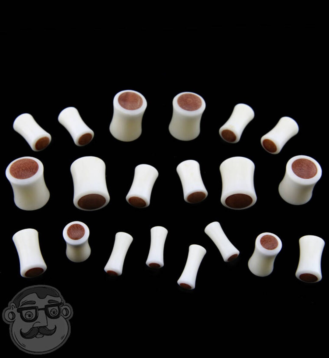 Bone Plugs With Saba Wood Inlay (8G, 6G, 4G, 2G, 0G) Sold in Pairs (2pc ...