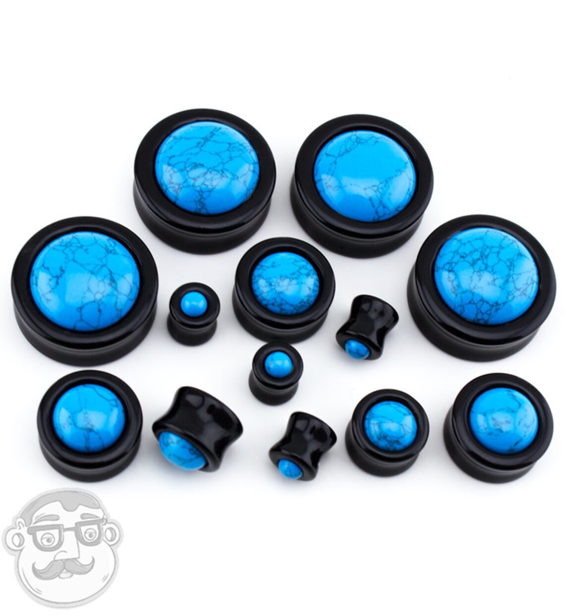 Obsidian Stone Plugs With Turquoise Howlite Stone Inlay 00G | Etsy