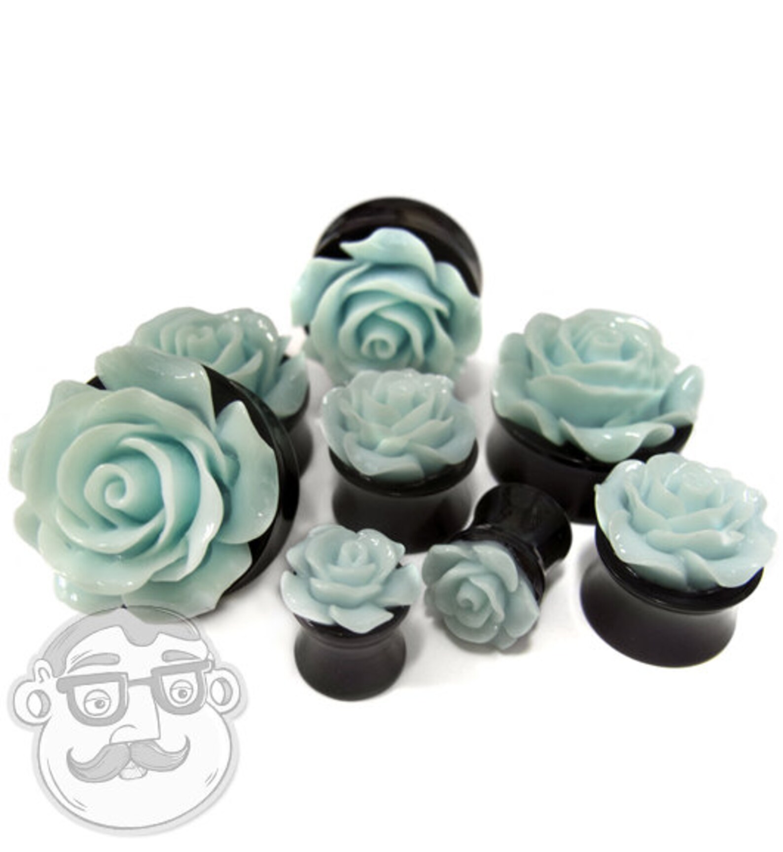Mint Green Rosebud Black Plugs Sizes / Gauges 0G 1 Inch Sold in Pairs ...