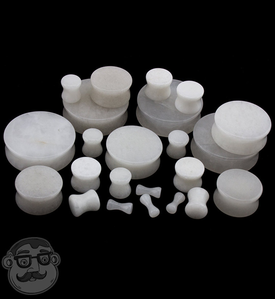 White Quartz Stone Plugs - Double Flare (8G - 1 & 1/4" Inch) Sold in ...
