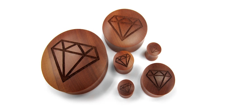 Engraved Diamond Wood Plugs 00G 2 Inch Sold in Pairs - Etsy