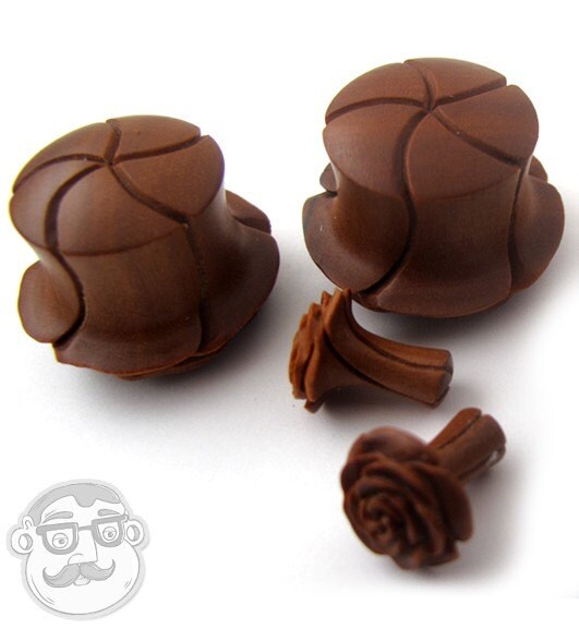 Carved Rosebud Wood Plugs Sizes / Gauges 2G 1 Inch Pair | Etsy