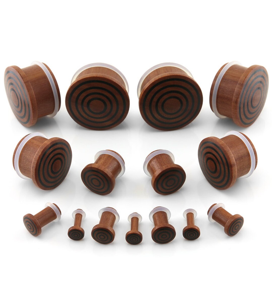 Single Flare Saba Wood Plugs With Triple Target Inlay Sizes / Gauges ...