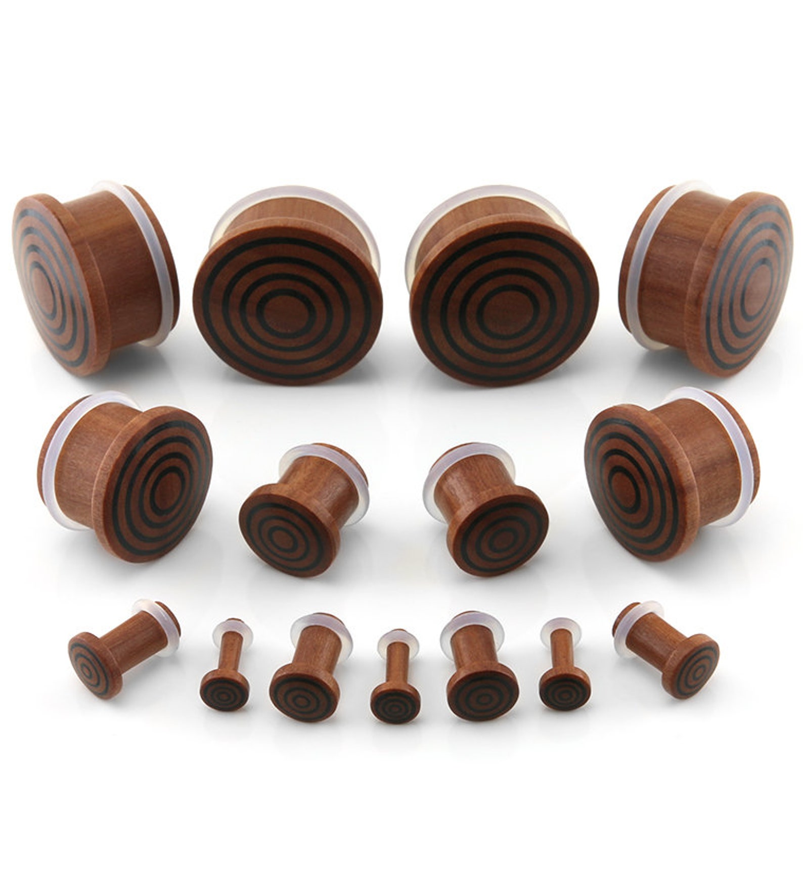 Single Flare Saba Wood Plugs With Triple Target Inlay Sizes / Gauges ...