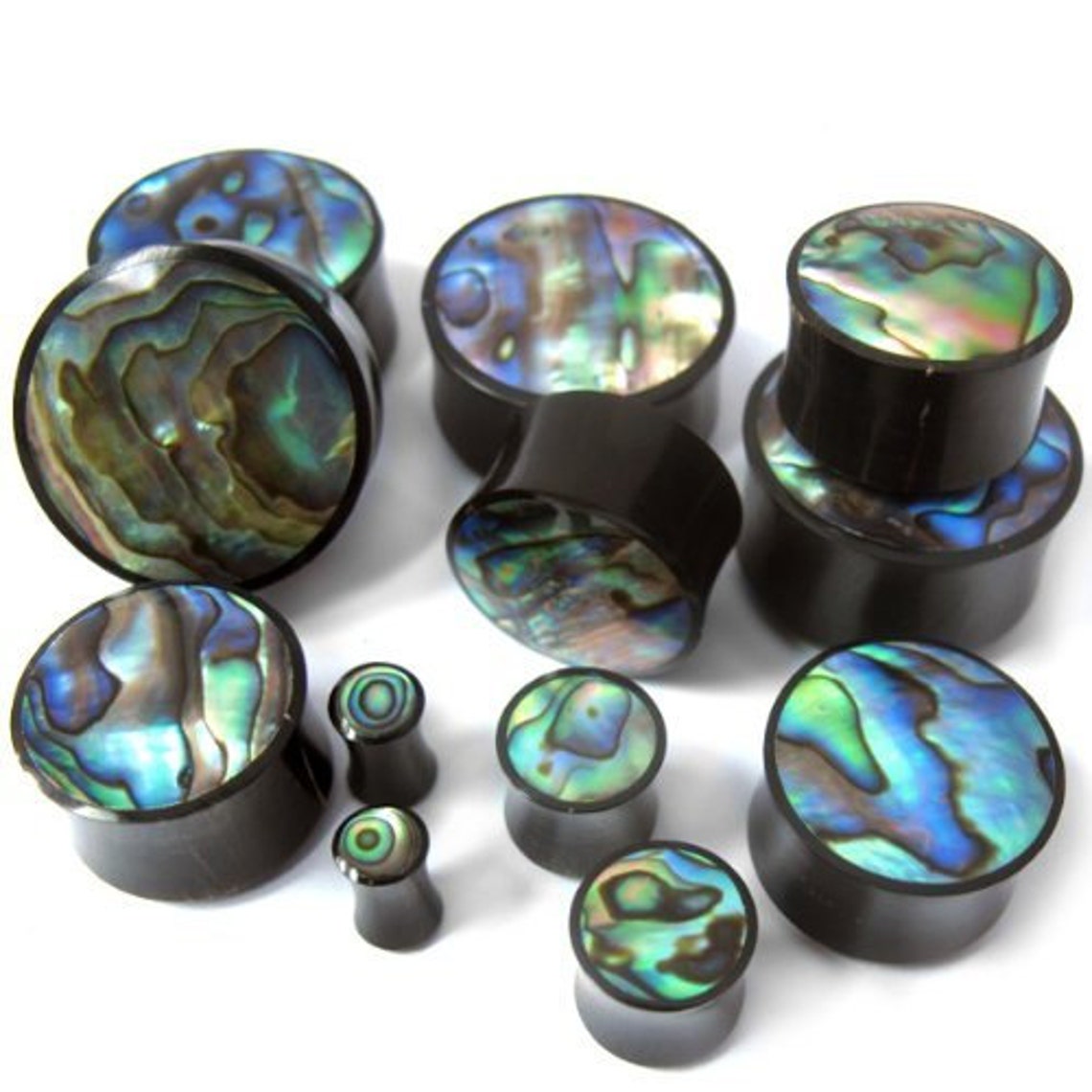 Horn Plugs With Abalone Shell Inlay Double Flare 6G 1 & - Etsy