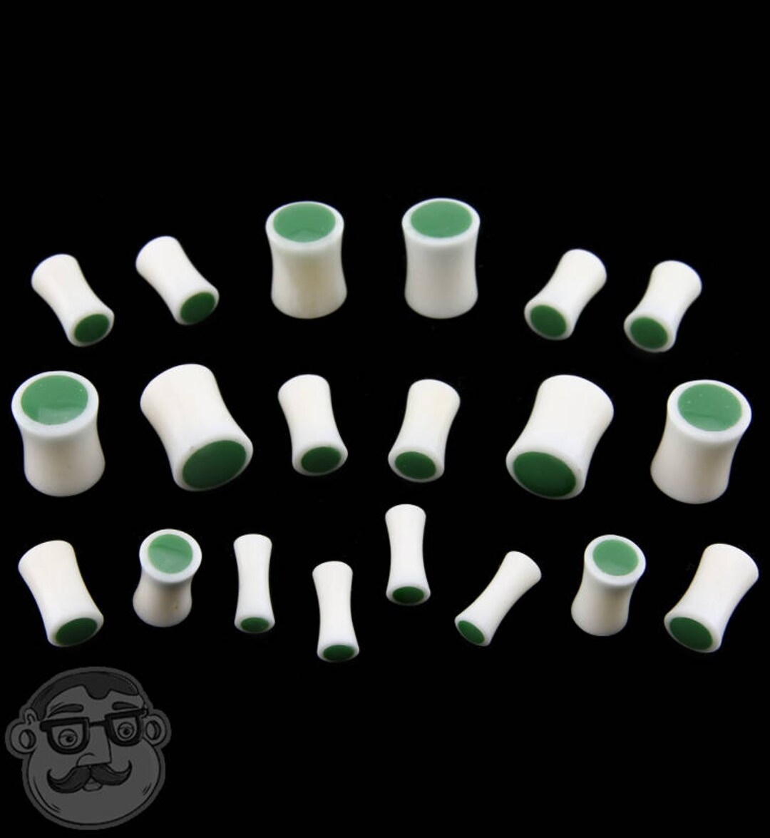Bone Plugs With Green Resin Inlay 8G, 6G, 4G, 2G, 0G Sold in Pairs 2pc ...