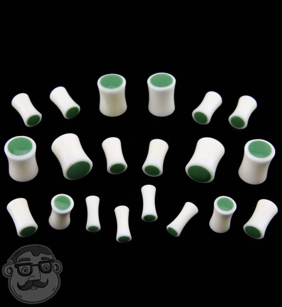 Bone Plugs With Green Resin Inlay (8G, 6G, 4G, 2G, 0G) Sold in Pairs ...