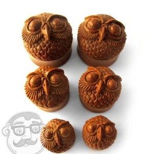 1 Pair of Hand Crafted Owl Saba Wood Plugs (1/2" - 1 Inch) - Double ...