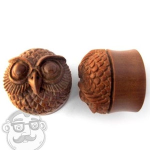 1 Pair of Hand Crafted Owl Saba Wood Plugs 1/2 1 Inch Double Flare New ...