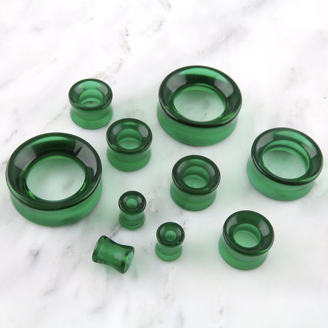 Emerald Green Glass Tunnel Plugs - Etsy