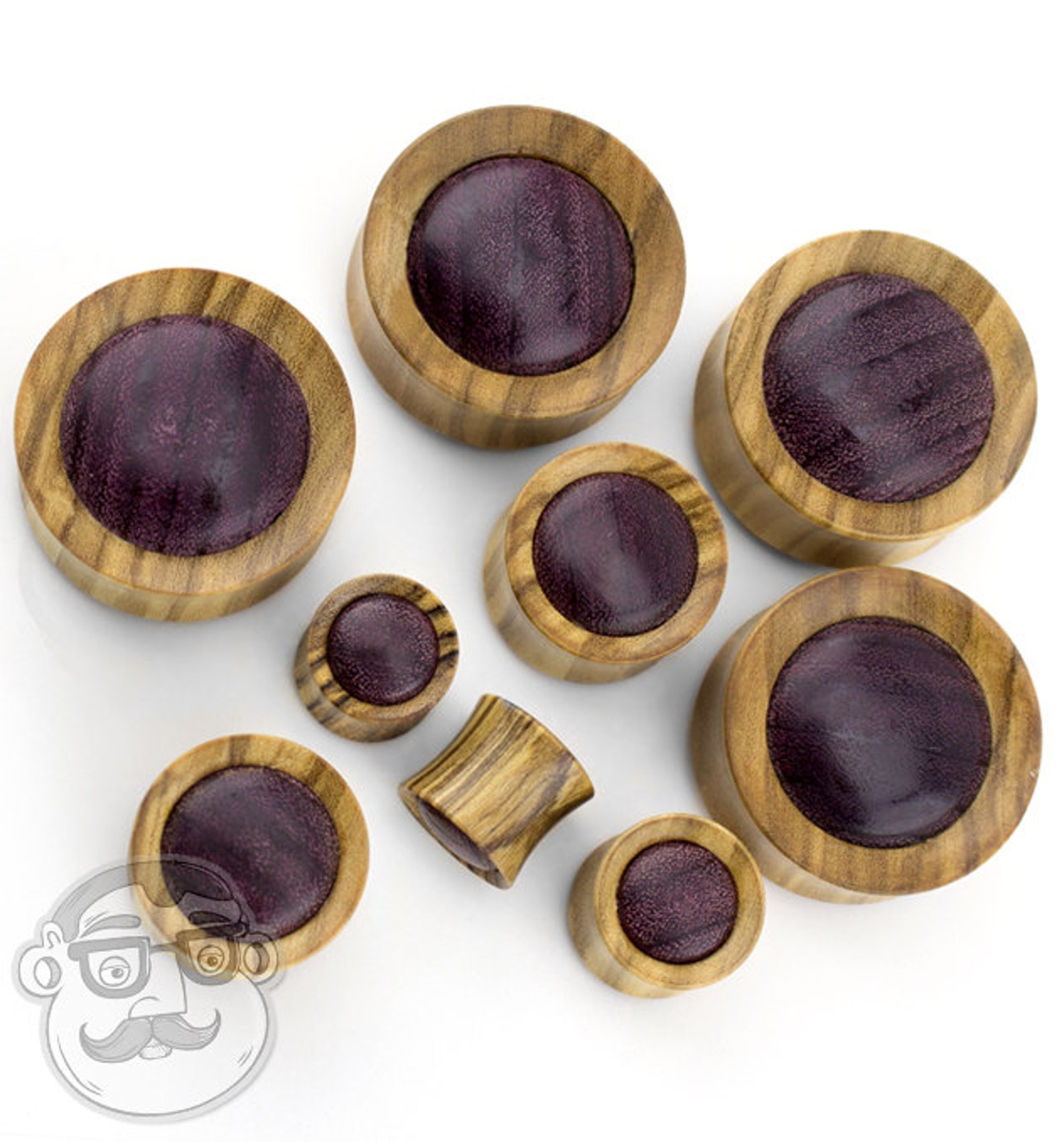 Olive Wood Concave Plugs With Purple Heart Inlay - (1/2" - 1 & 1/8 ...