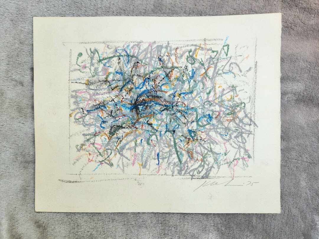 Abstract Original Drawing, Gray and Blue, 8 H X 10 W, 1975, Vintage, by ...