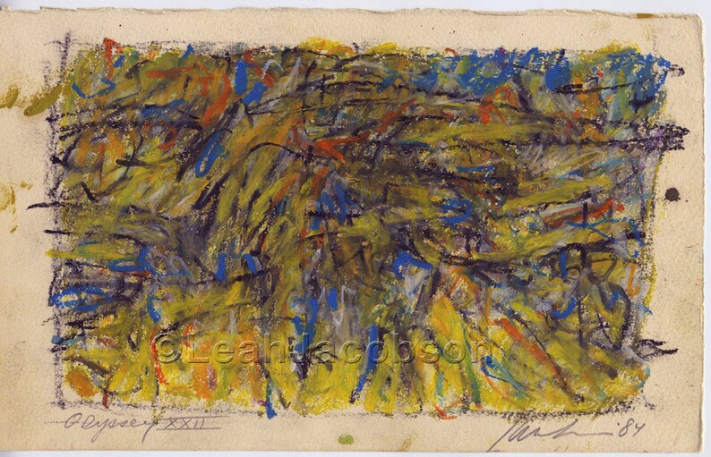 Abstract Original Drawing or Painting Yellow and Blue 6.25 X 10 1984 ...