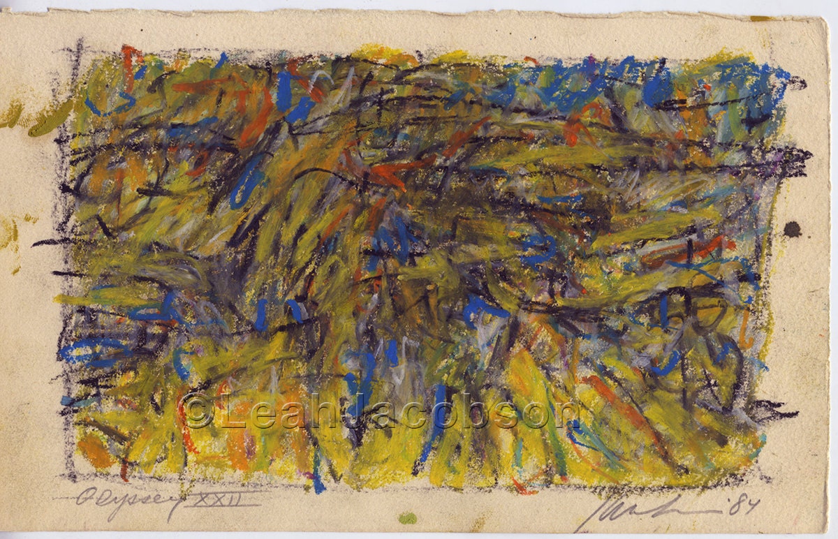 Abstract Original Drawing or Painting Yellow and Blue 6.25 X 10 1984 ...