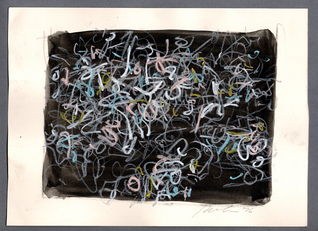 1976 Abstract Original Drawing, Black and Blue, 11"w X 8"h, Vintage, by ...