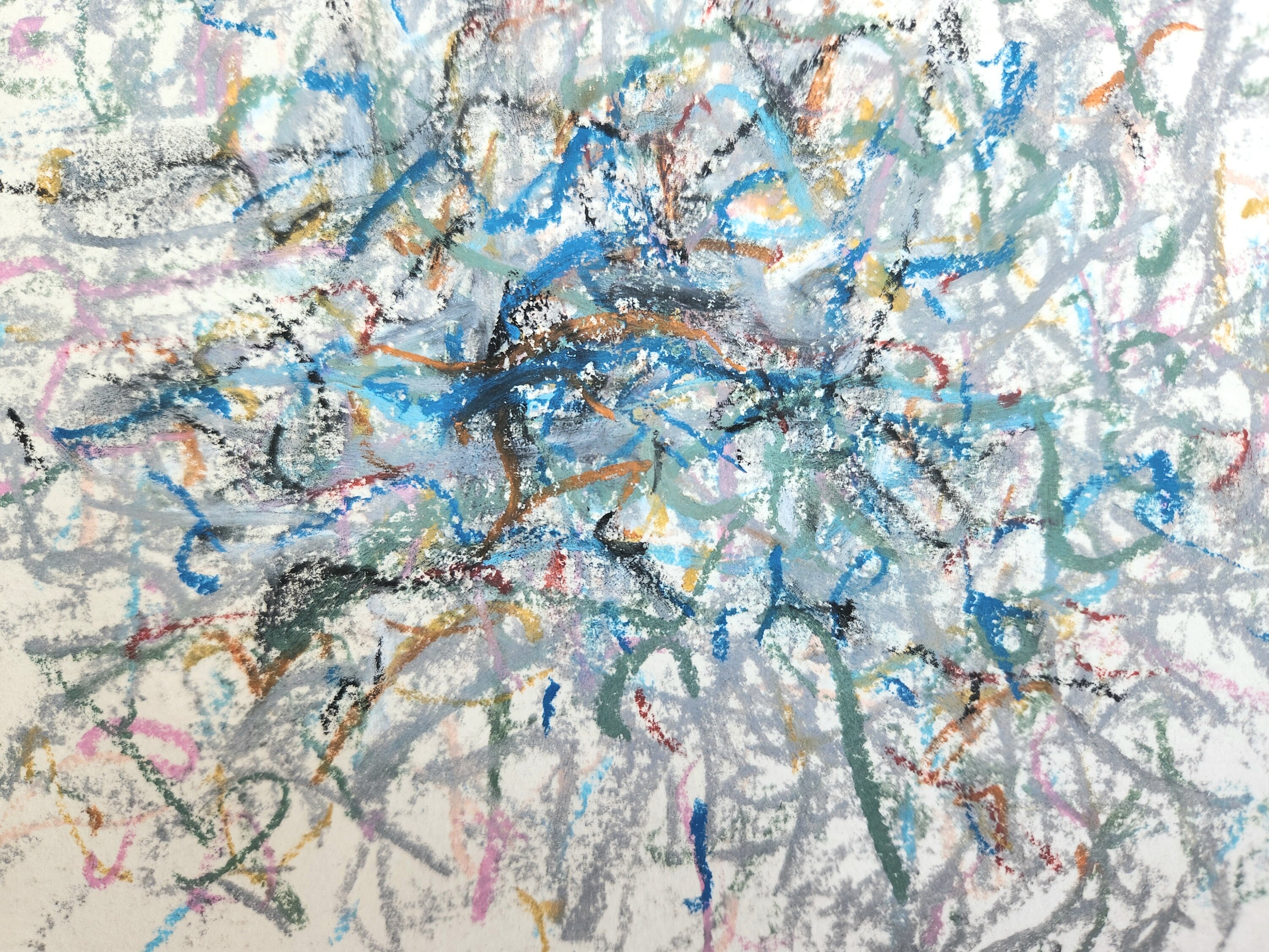 Abstract Original Drawing, Gray and Blue, 8 H X 10 W, 1975, Vintage, by ...