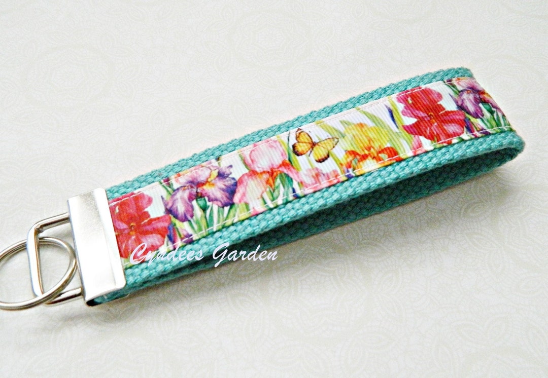 Iris Wristlet Key Fob Key Chain - READY TO SHIP - Irises - Butterfly ...