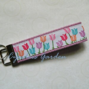 Tulip Key Chain Key Fob Wristlet - READY TO SHIP - Tulips - Key Strap ...