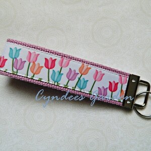 Tulip Key Chain Key Fob Wristlet - READY TO SHIP - Tulips - Key Strap ...