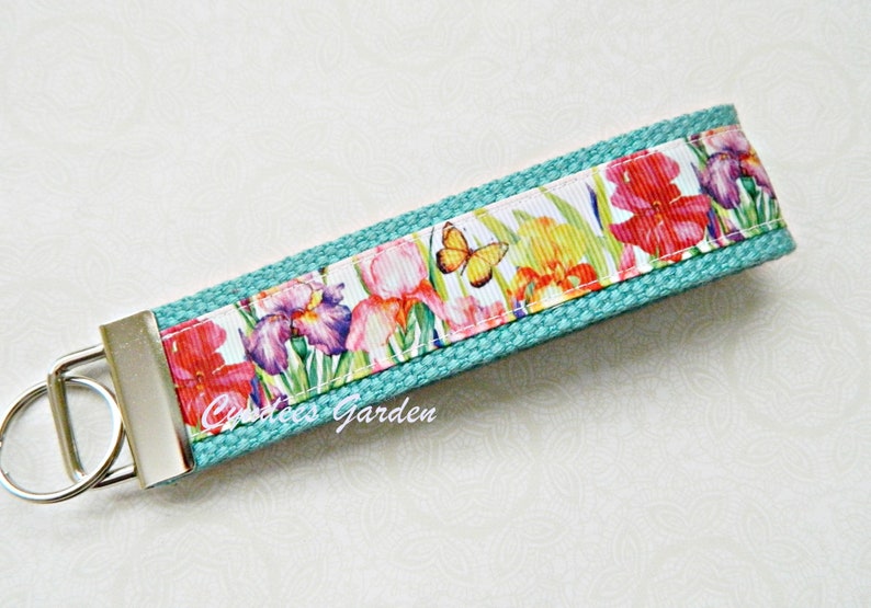 Iris Wristlet Key Fob Key Chain - READY TO SHIP - Irises - Butterfly ...
