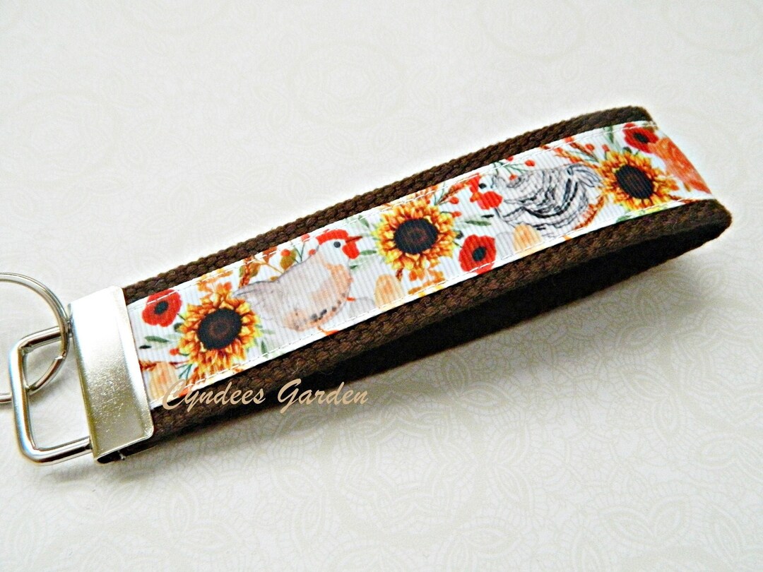 Sunflower and Chickens Wristlet Key Chain Key Fob Key Holder Key Strap ...