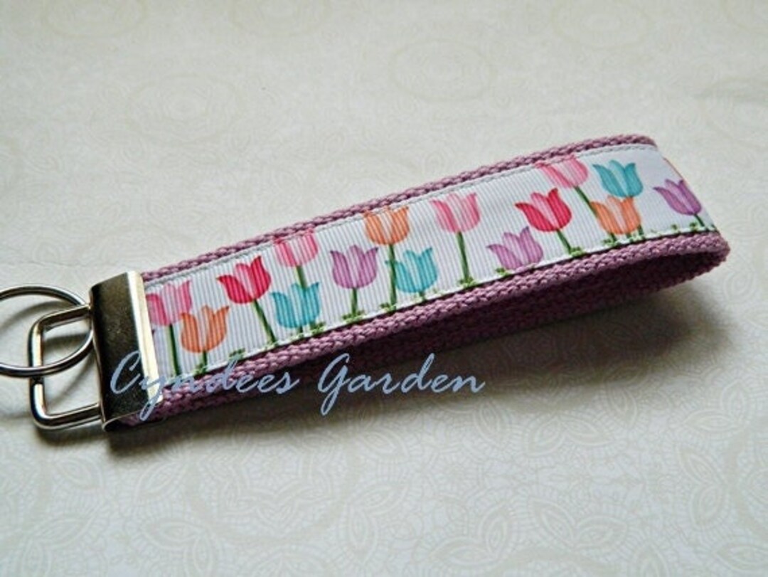 Tulip Key Chain Key Fob Wristlet - READY TO SHIP - Tulips - Key Strap ...