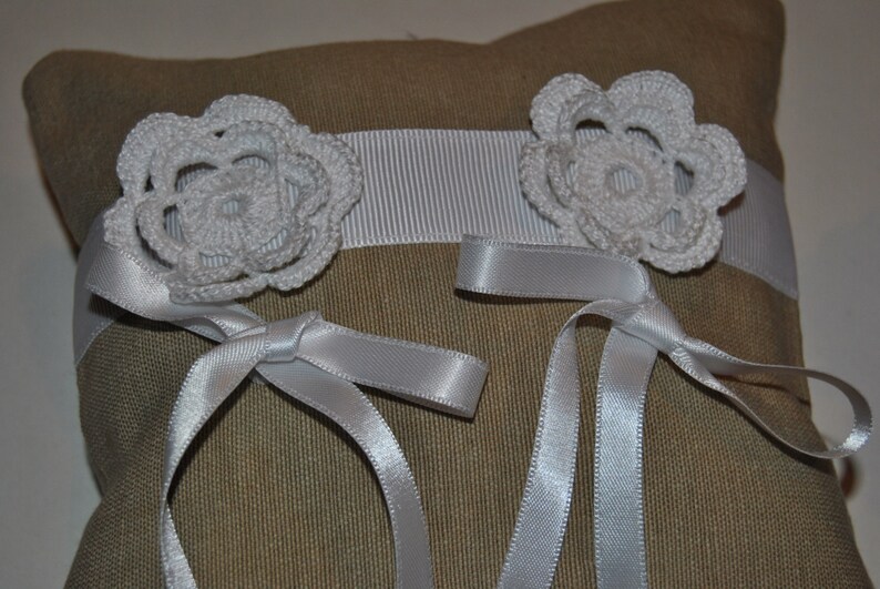 Beige Wedding Ring Cushion With Crochet White Flowers - Etsy