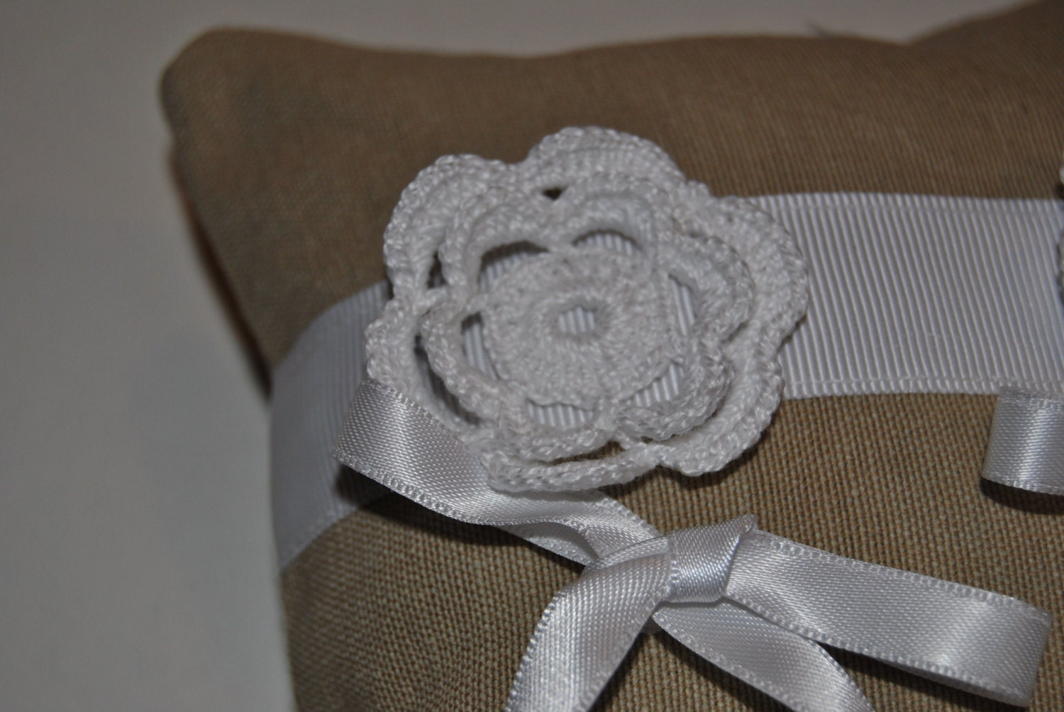 Beige Wedding Ring Cushion With Crochet White Flowers - Etsy