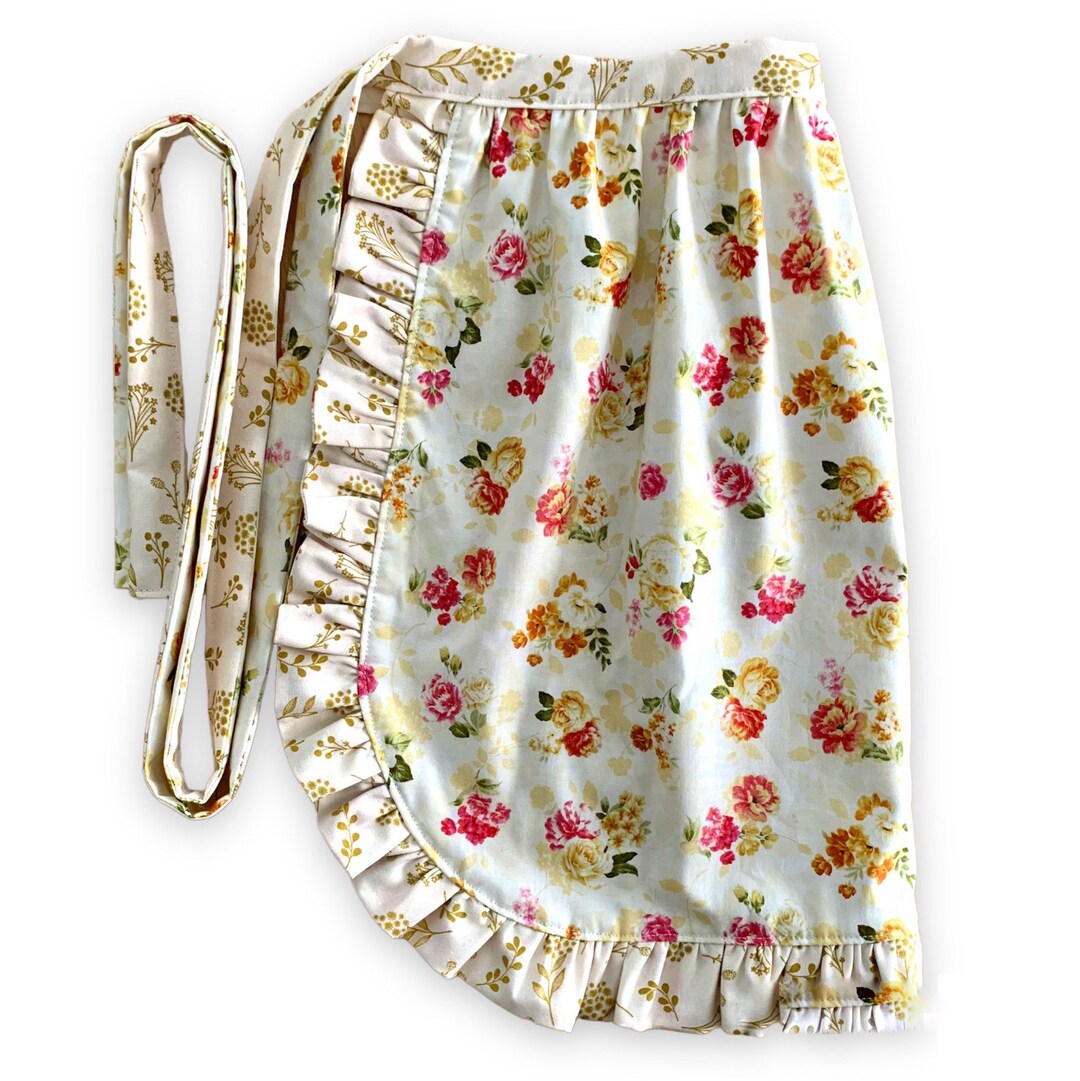 Half Frilly Reversible Apron, Floral Print, Vintage Design, Womens Gift ...