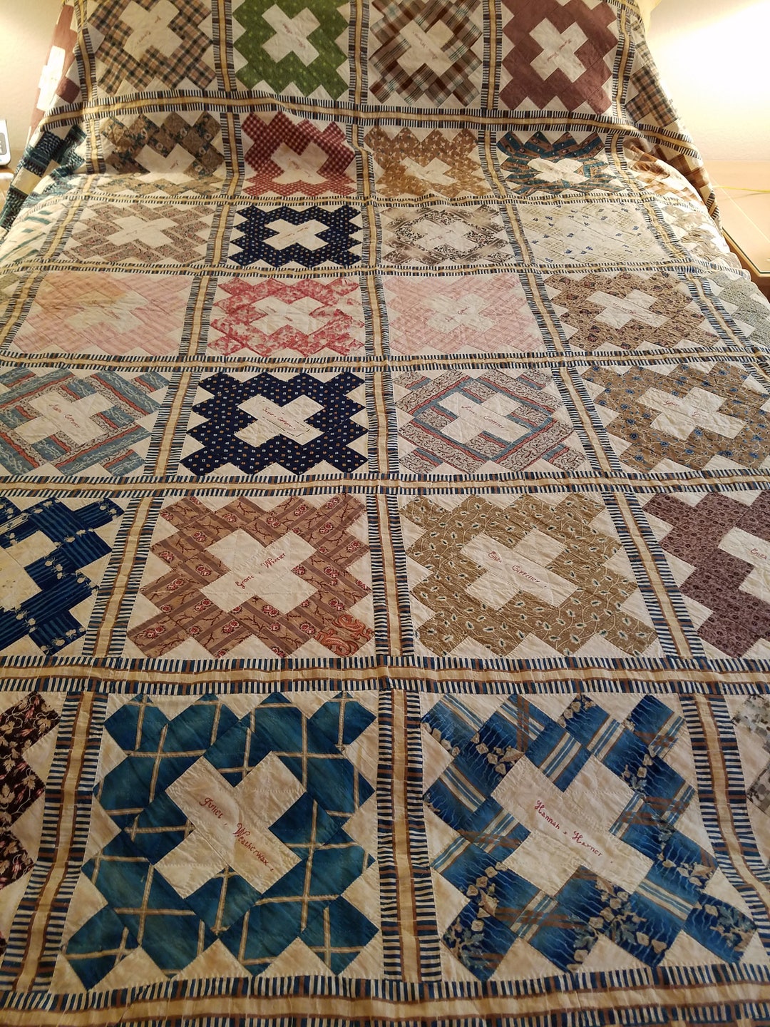 Antique Album Quilt - RARE FIND - 1840s Handmade Quilt With 56 Stitched ...