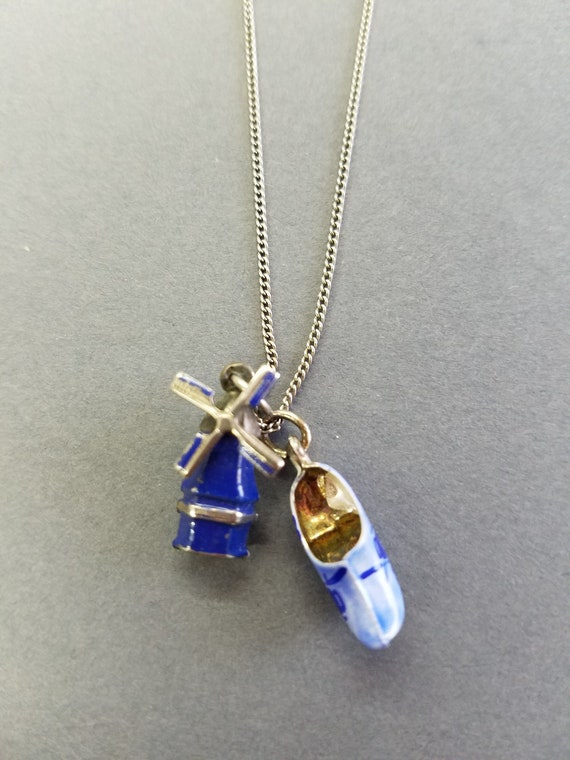 Delft Charm Necklace - Collectible Delft Blue Windmil… - Gem