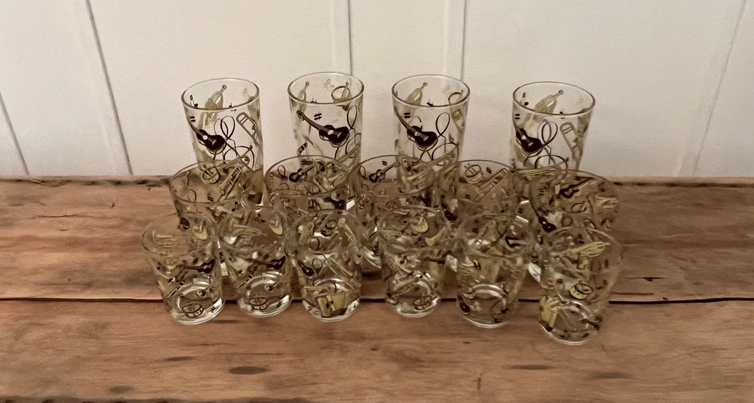 Vintage Musical Instruments Glass Tumblers, Rocks Glasses, Barware/mcm ...