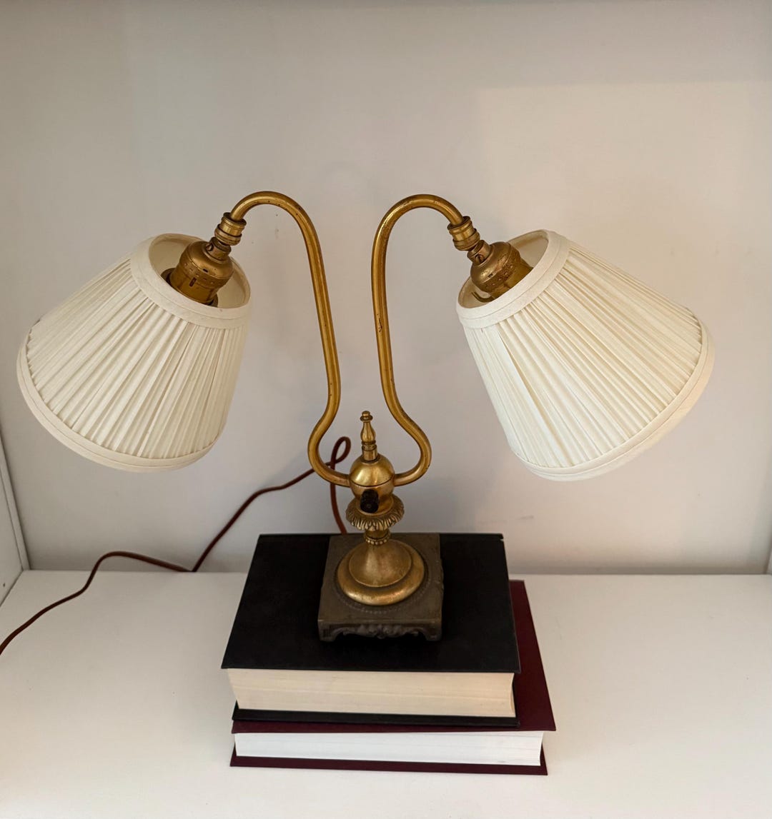 Brass Double Arm Goose Neck Desk, Table Lamp/vintage Brass Goose Neck ...