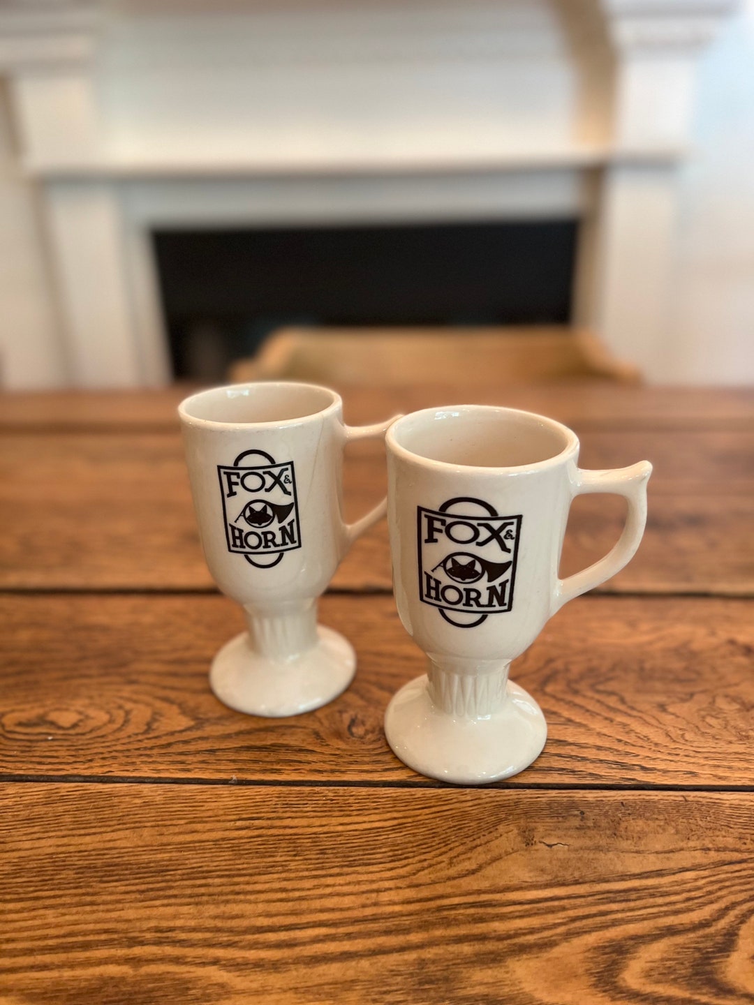 Vintage Fox & Horn China Footed Mugs - Sterling Vitrified, Ohio - Set ...