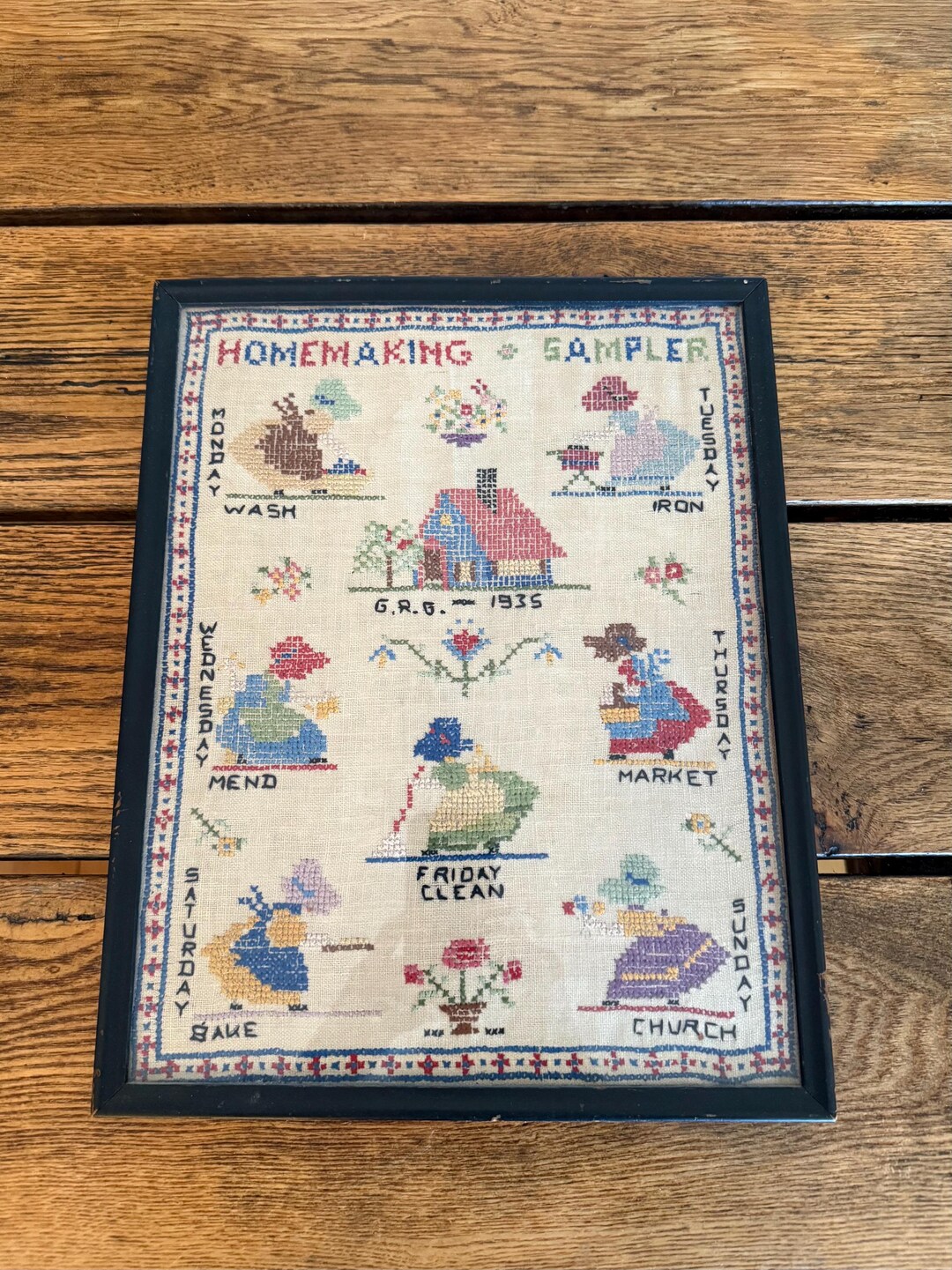 Vintage Cross Stitch Sampler, Homemaking Sampler/days of the Week ...