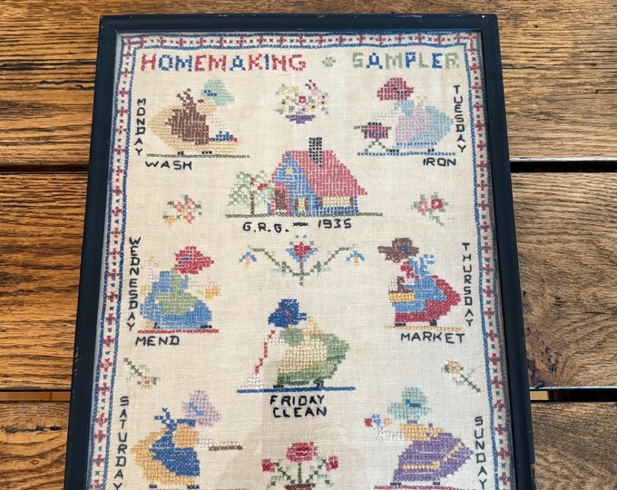 Vintage Cross Stitch Sampler, Homemaking Sampler/days of the Week ...